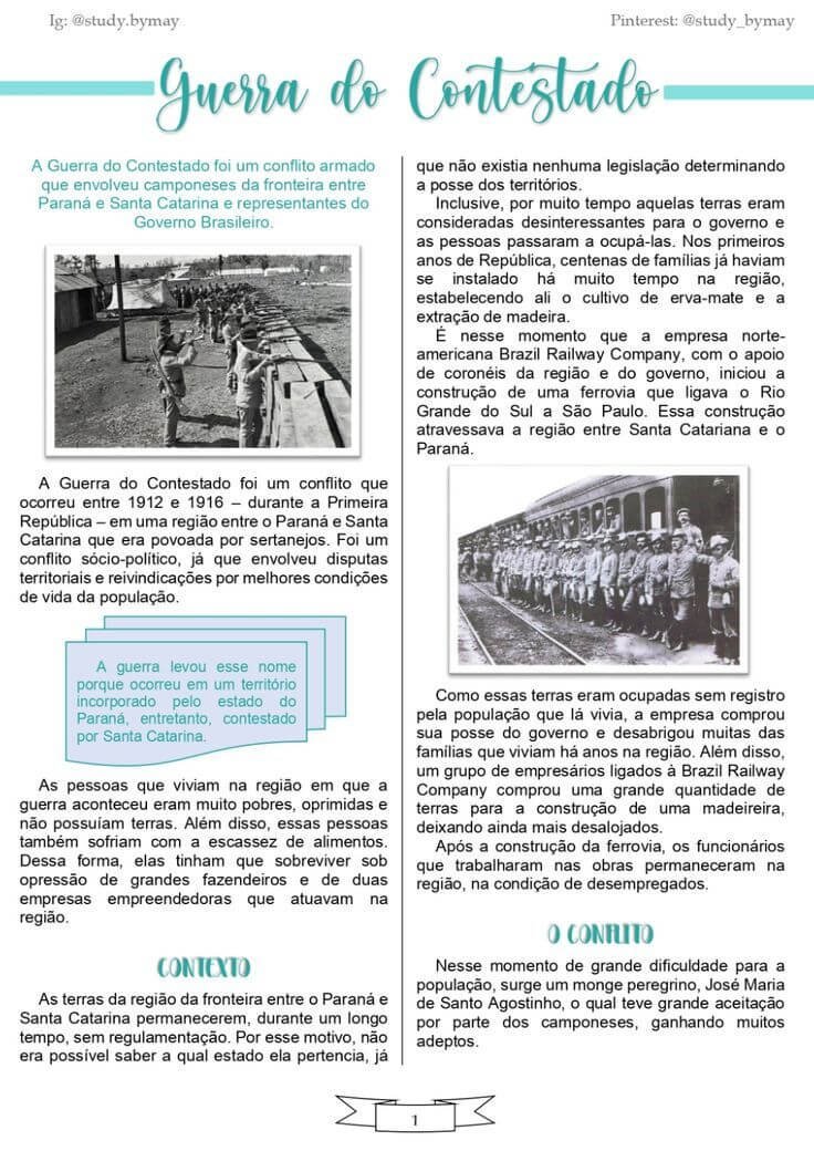 Mapas Mentais sobre GUERRA DO CONTESTADO - Study Maps