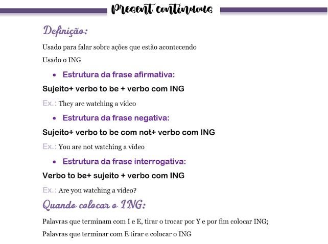 Mapas Mentais sobre PRESENT CONTINUOUS - Study Maps